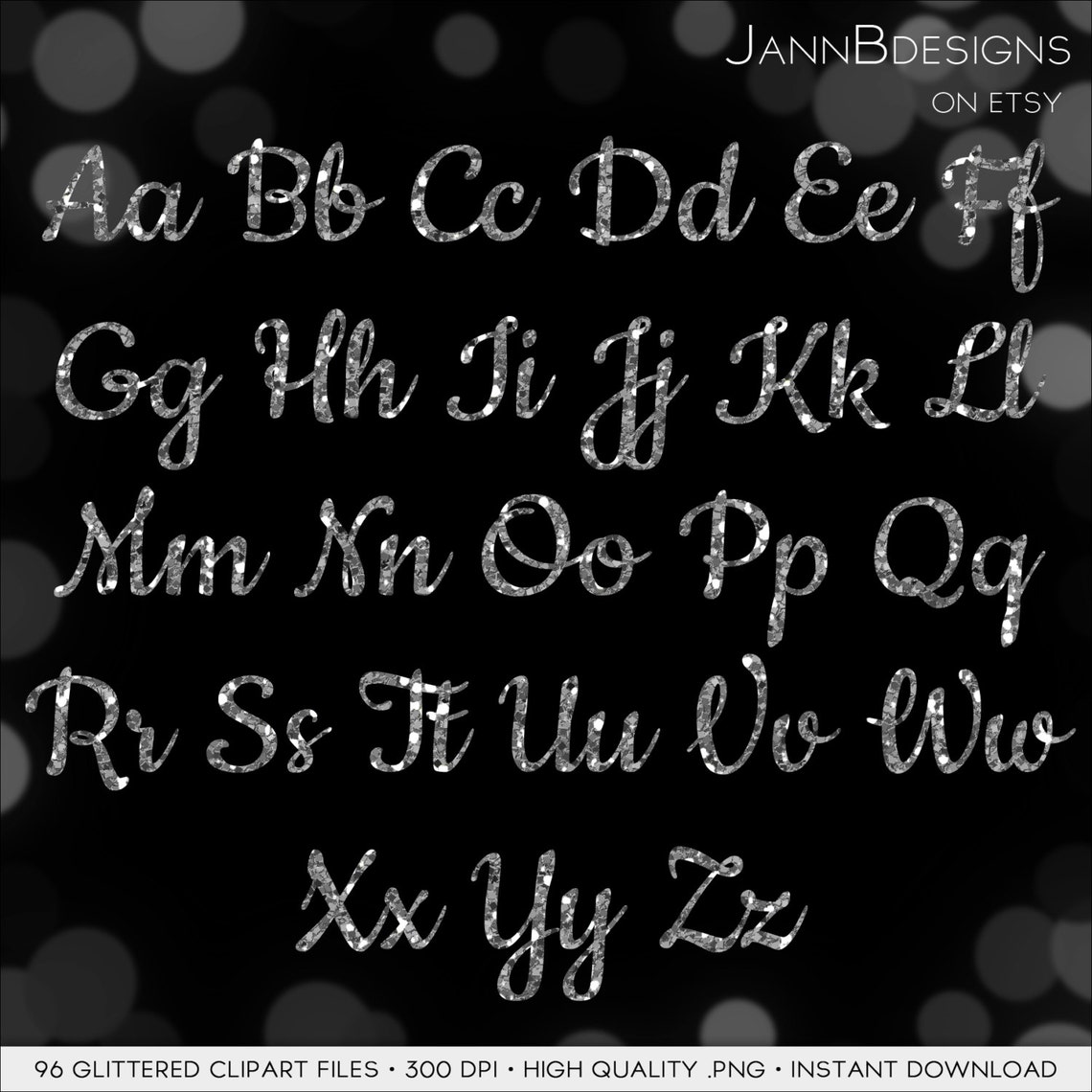 Silver Glitter Alphabet Clipart Instant Download Printable Glitter ...
