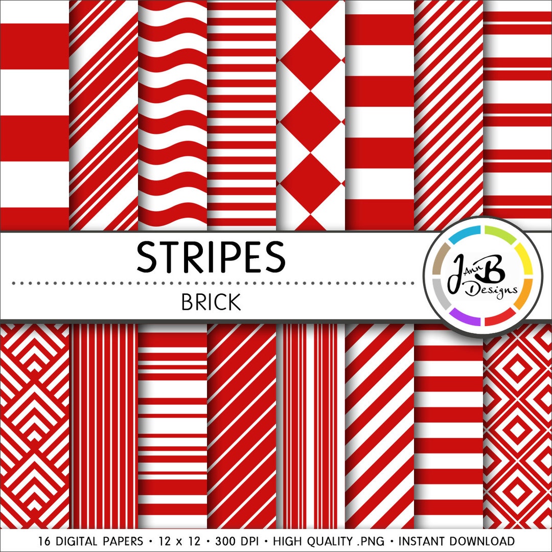 Stripes Digital Paper, Brick, Red, Red and White, Stripes, Nautical ...
