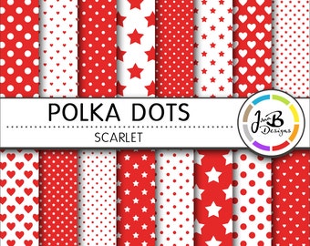 Polka Dots Digital Paper, Light Pink, Pink, White, Dots, Hearts, Stars ...