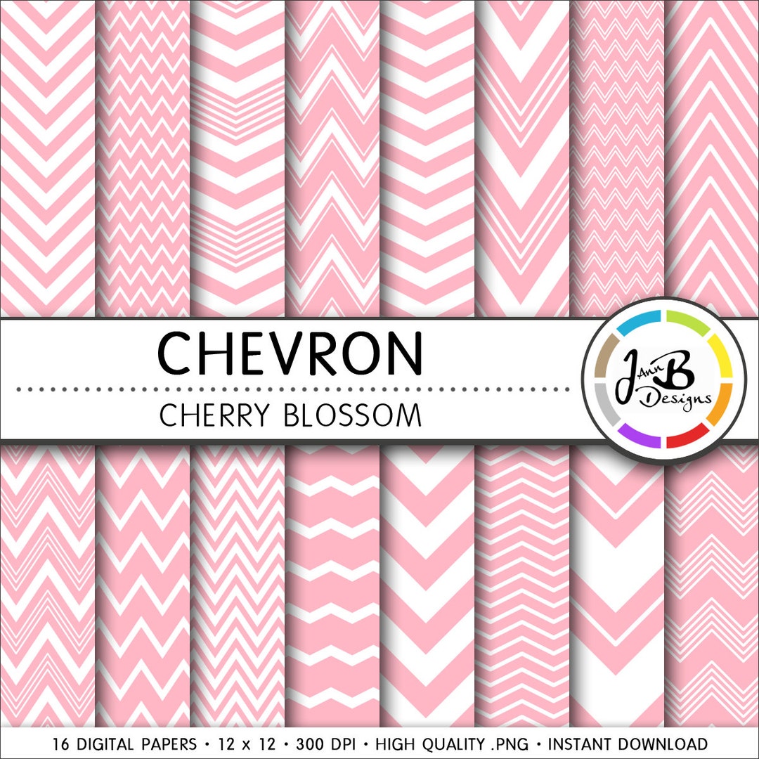 Chevron Digital Paper, Cherry Blossom, Pink, White, Chevron, Zig Zag ...