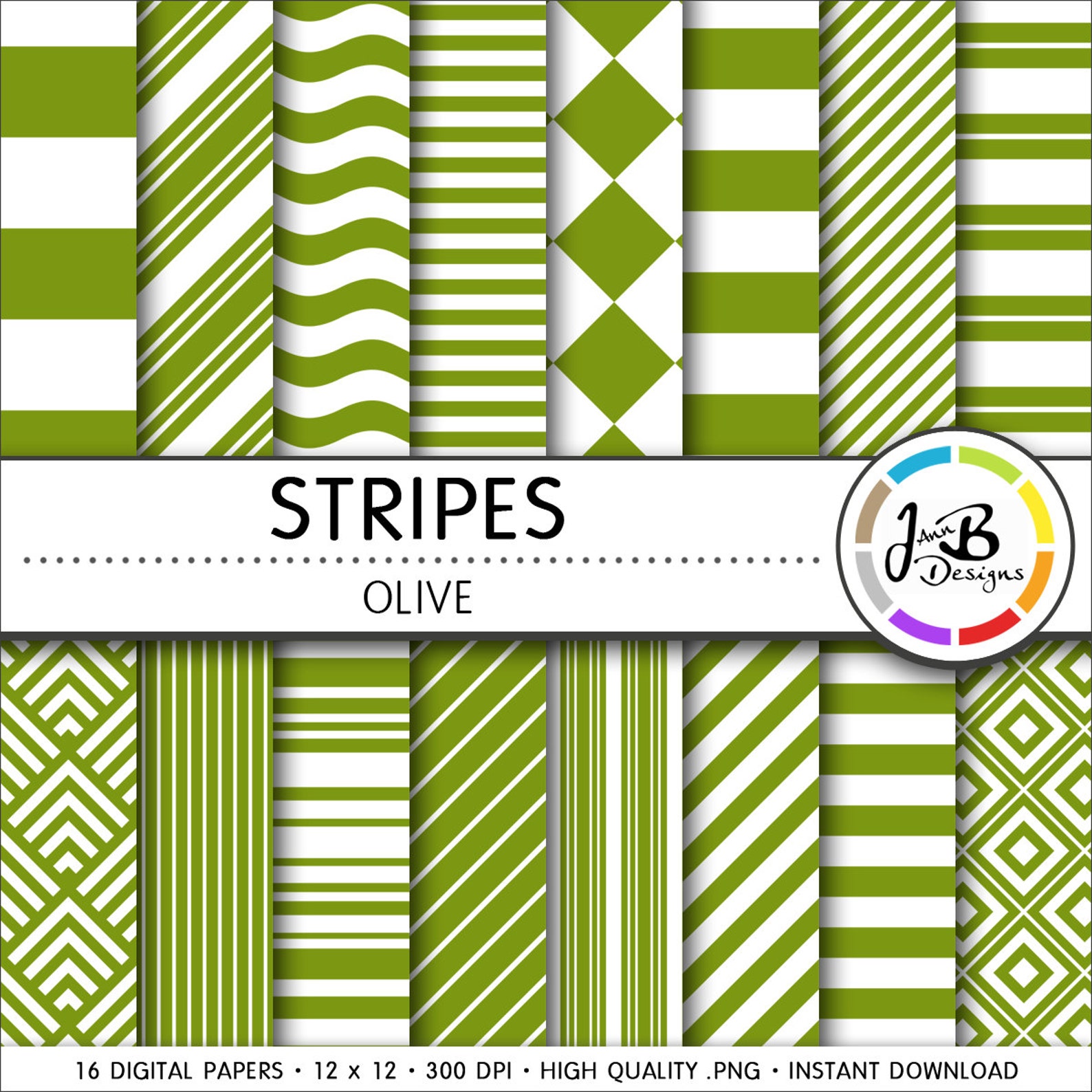 Stripes Digital Paper, Olive, Green, White, Stripes, Nautical, Digital ...