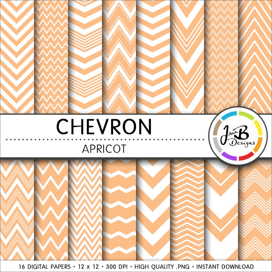 Chevron Digital Paper, Apricot, Orange, White, Chevron, Zig Zag ...