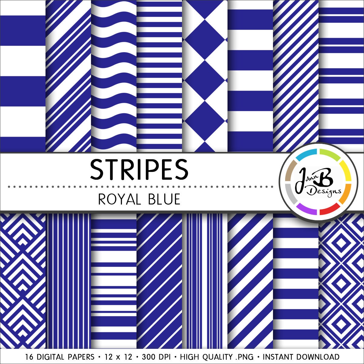 Stripes Digital Paper, Royal Blue, Blue, White, Stripes, Nautical ...