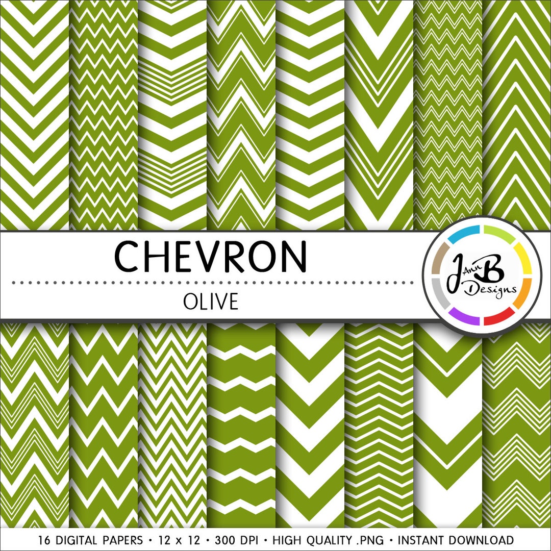 Chevron Digital Paper, Olive, Green, Green and White, Chevron, Zig Zag ...