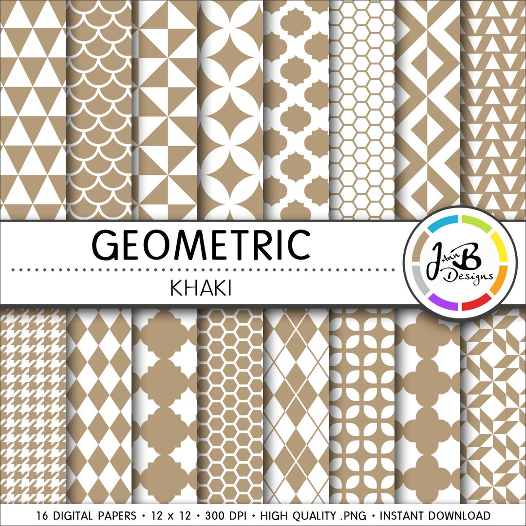 Geometic Digital Paper, Khaki, Brown, White, Tribal, Tiangles, Digital ...