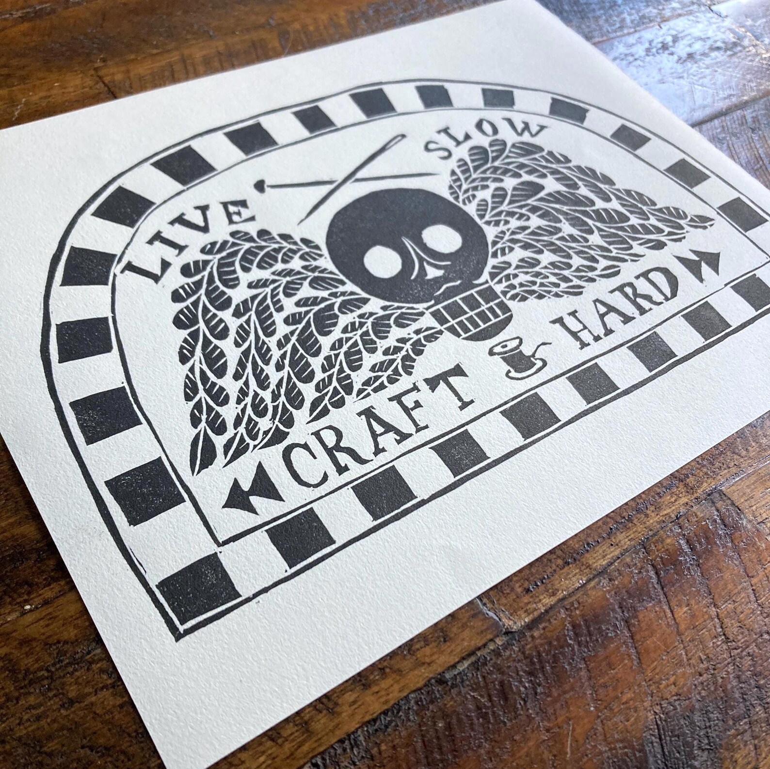 Live Slow, Craft Hard | Handmade Linocut Relief Print | Winged Death ...