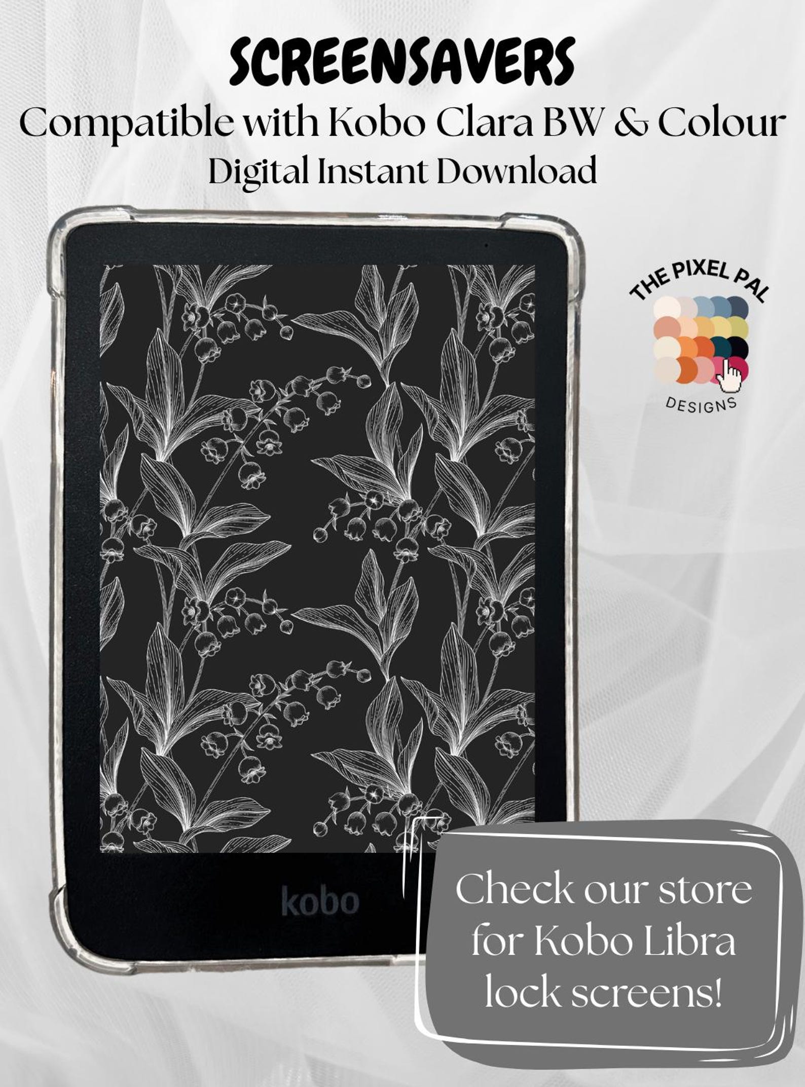 Floral Kobo Clara Wallpaper – Dark Mode Botanical Ereader Background ...