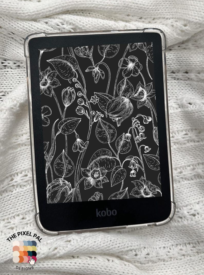 Floral Kobo Clara Wallpaper – Dark Mode Botanical Ereader Background ...