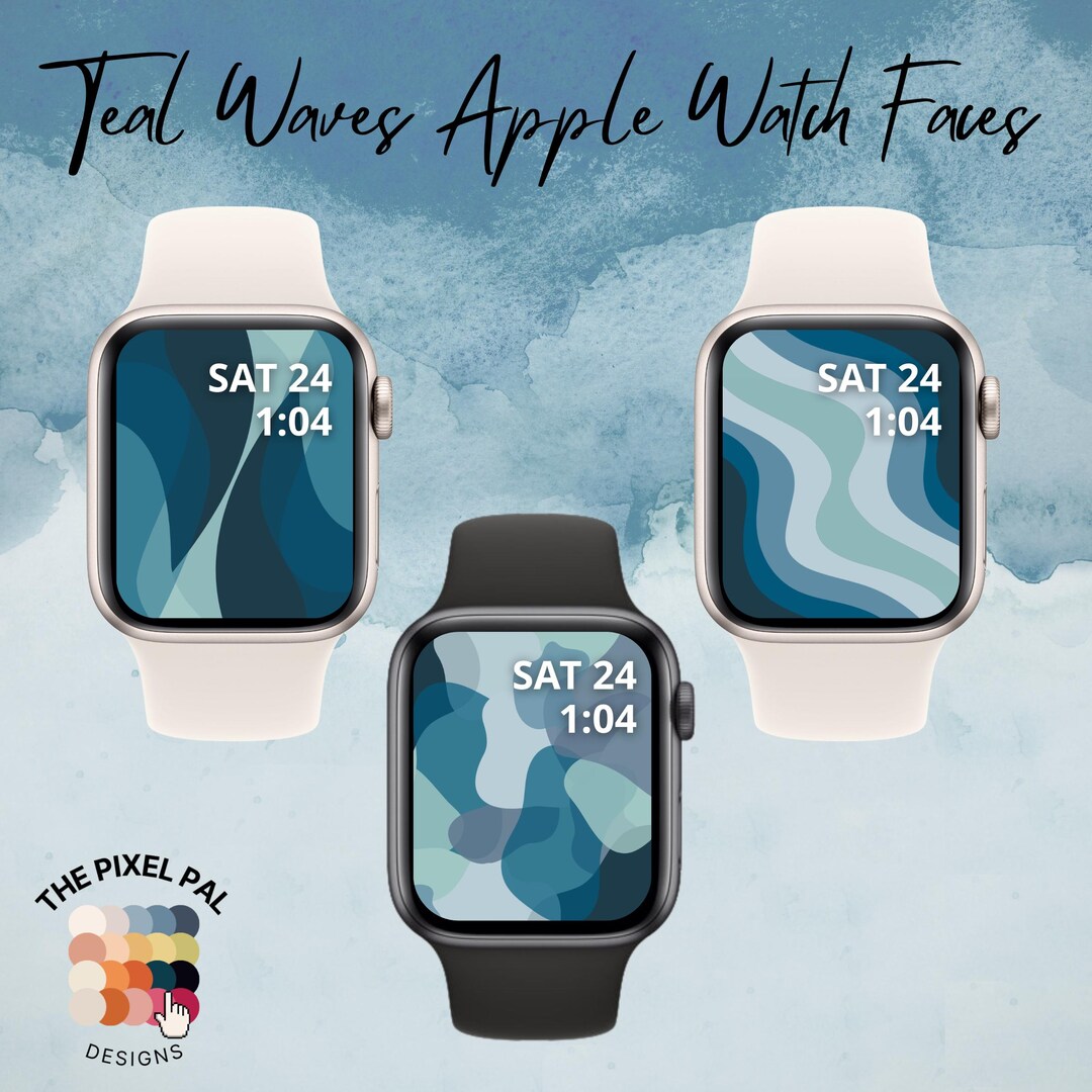 Teal Waves Apple Watch Faces | Set of 3 Digital Wallpapers | Ocean ...