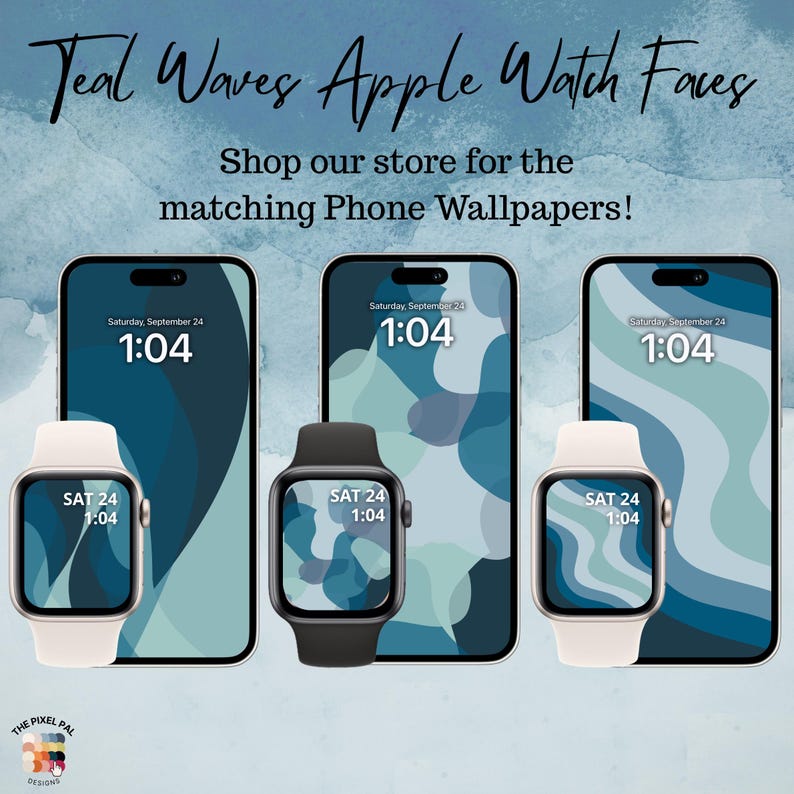 Teal Waves Apple Watch Faces | Set of 3 Digital Wallpapers | Ocean ...