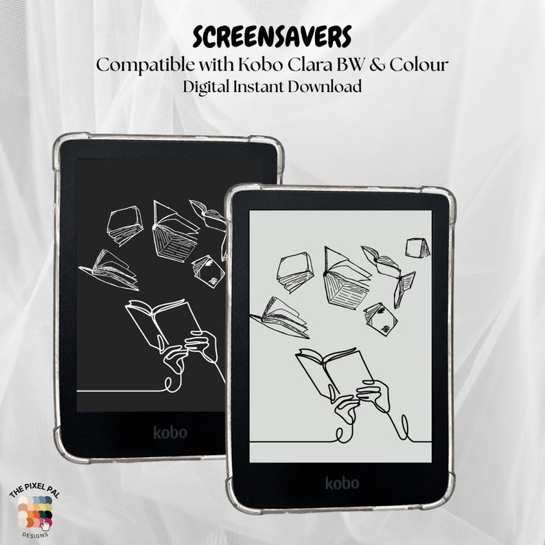 Kobo Clara Line Art Wallpapers | 2-pack Digital Wallpapers (dark ...