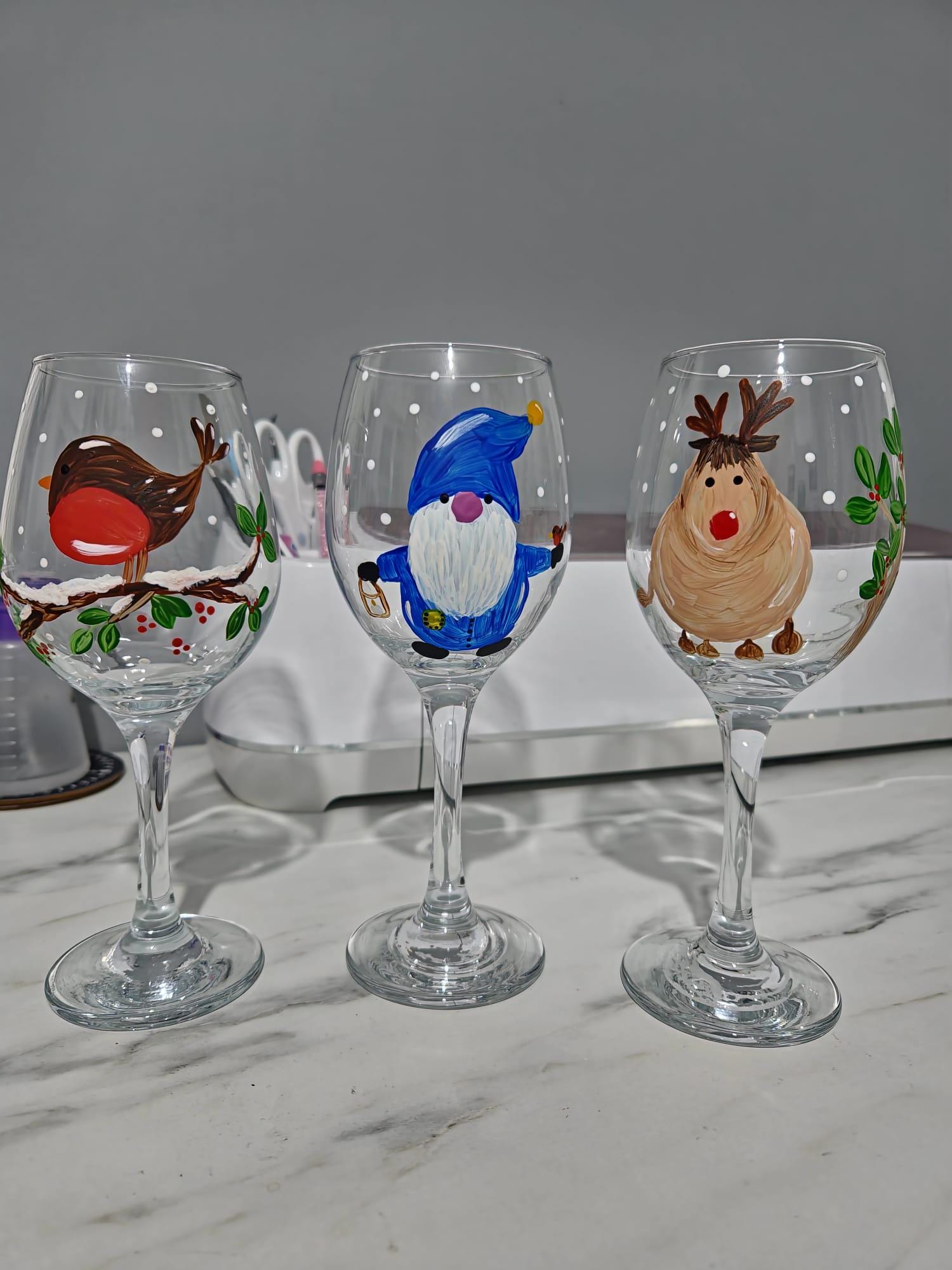 Hand Painted Christmas Wine Glasses - Etsy UK