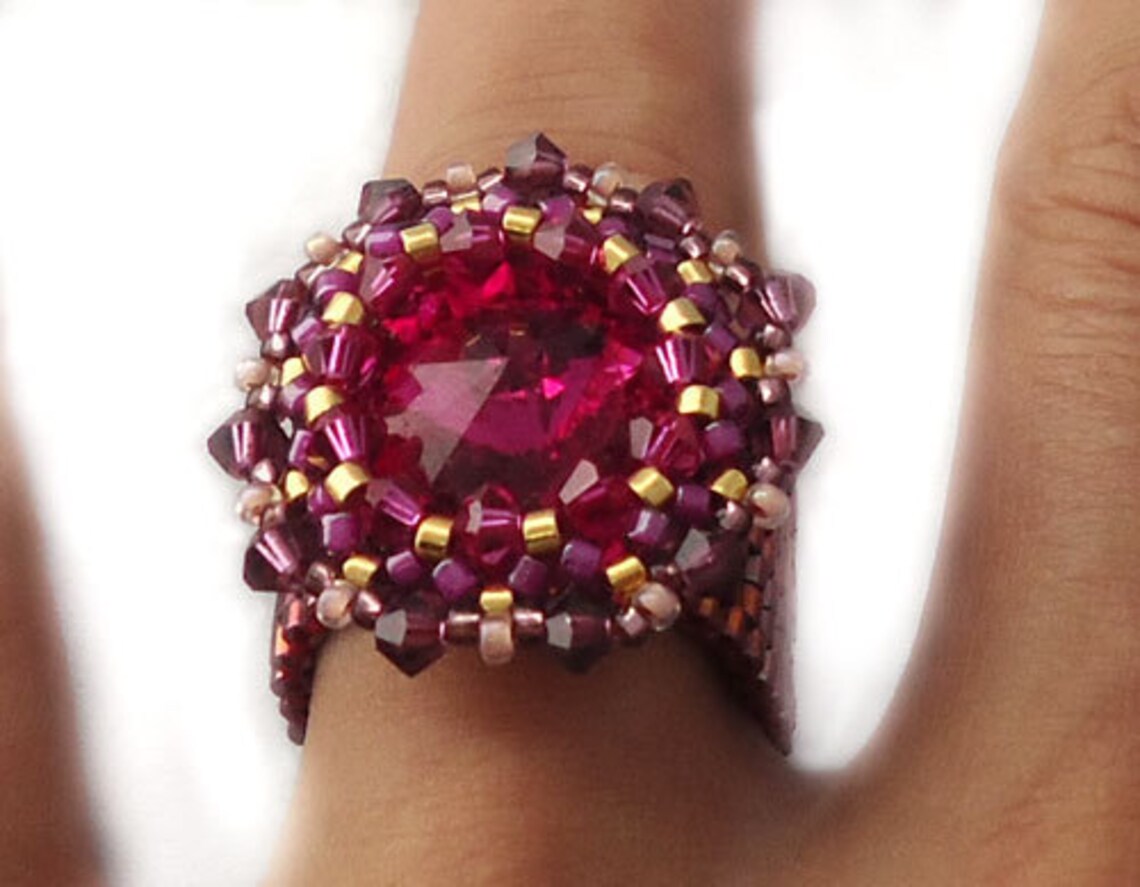 Tutorial Pink Bling Ring Beading Patterns PDF | Etsy