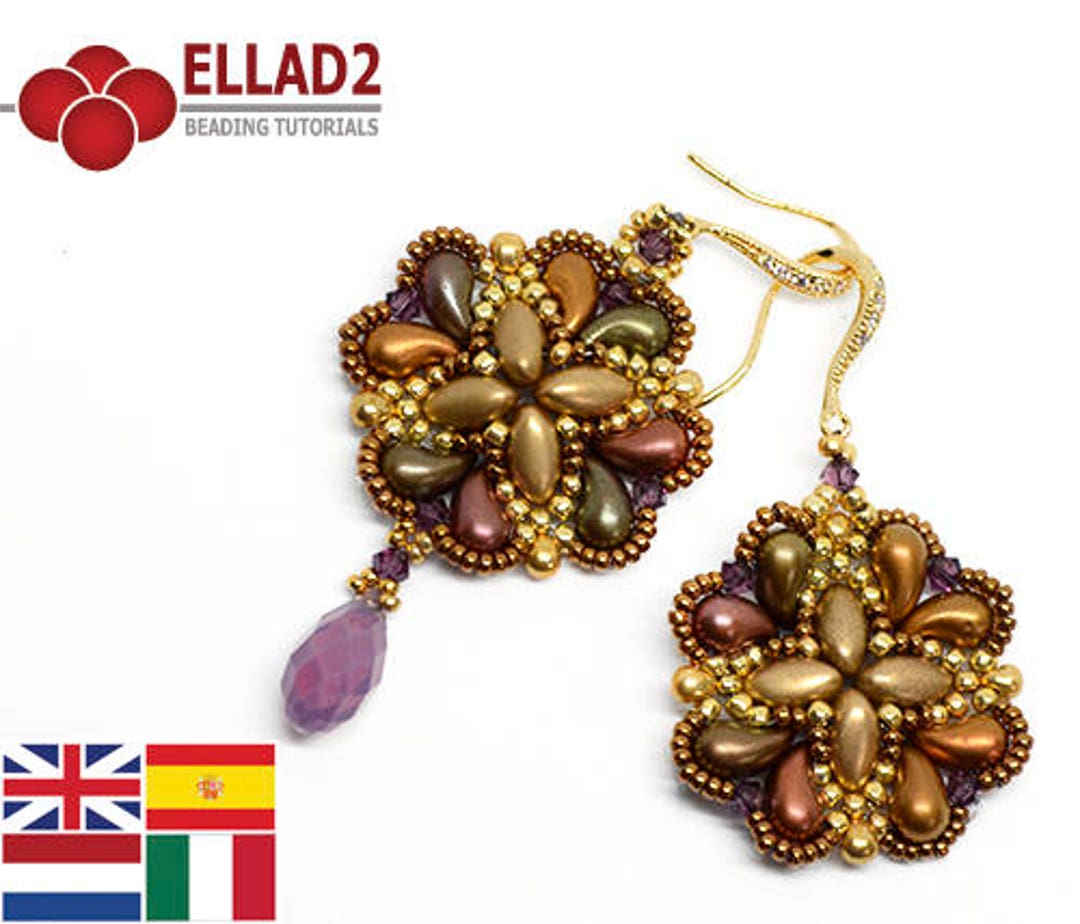 Tutorial Hana Earrings - Beading Tutorial With Zoliduo and Irisduo Beads, Instant Download ...