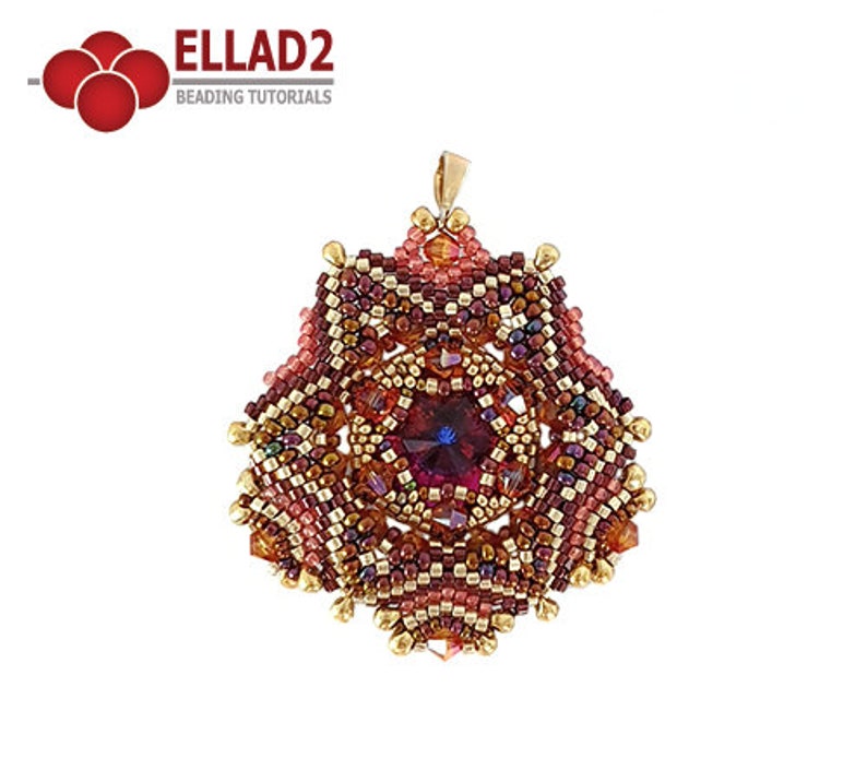 Tutorial Phoebe Pendant - Beading Tutorial, Peyote Stitch, Swarovski Rivoli, Miyuki Delica Beads ...