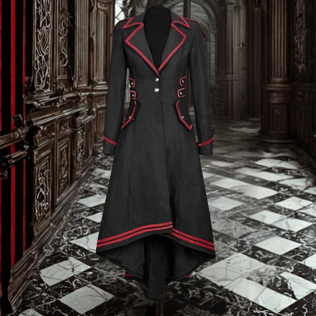 Ladies Gothic Military Uniform Long Coat Rock Cosplay Steampunk Jackets ...