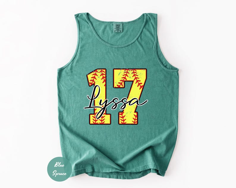 Comfort Colors® Custom Softball Tank Top, Softball Name and Number Tank ...