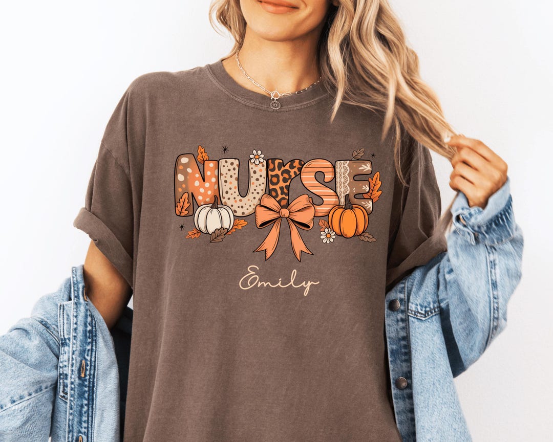 Comfort Colors® Custom Fall Nurse Shirt, Personalized Nurse Pumpkin ...