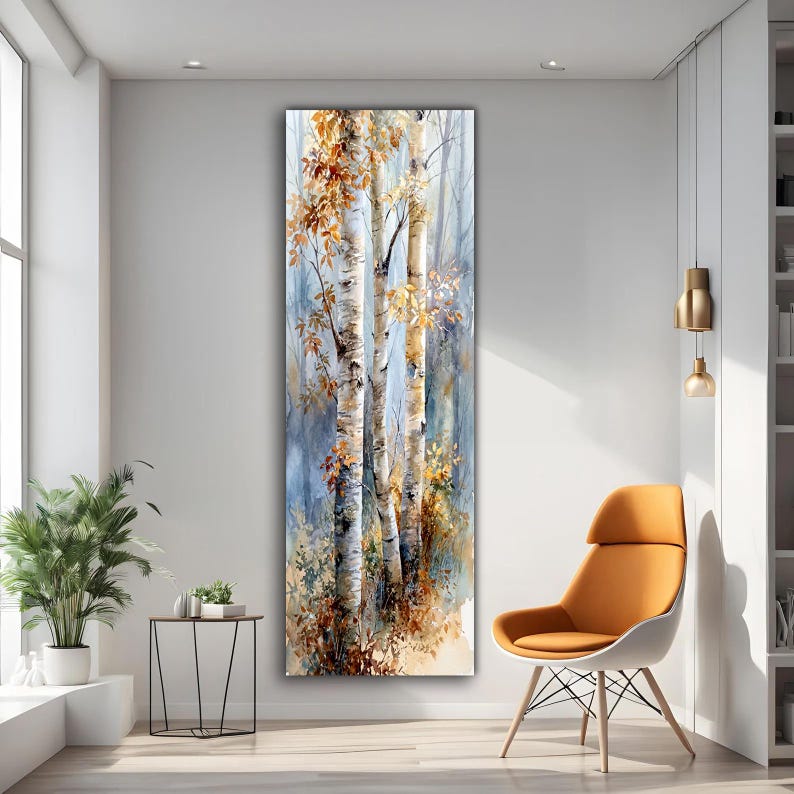 Birch Tree Watercolor Print, Autumn Forest Wall Art, Neutral Nature ...