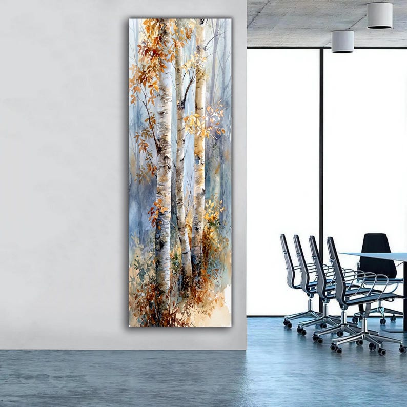 Birch Tree Watercolor Print, Autumn Forest Wall Art, Neutral Nature ...