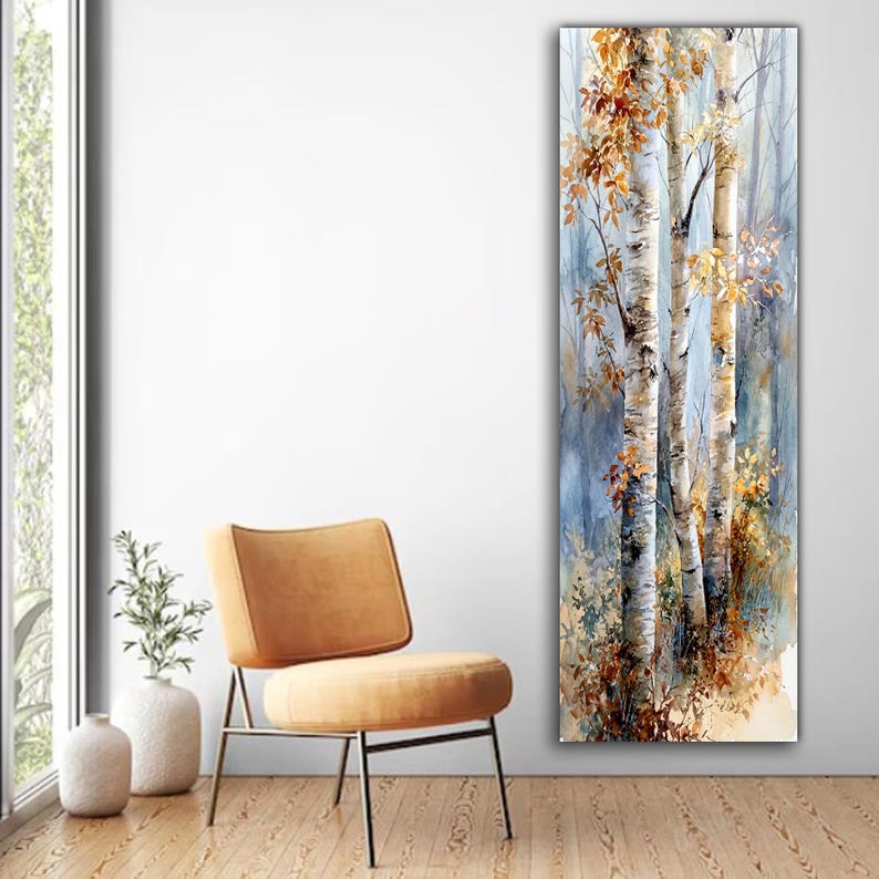 Birch Tree Watercolor Print, Autumn Forest Wall Art, Neutral Nature ...