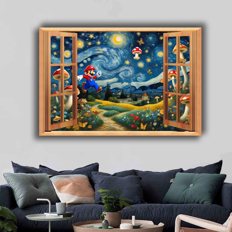Super Mario Starry Night Print: Van Gogh Parody Canvas Art - Etsy