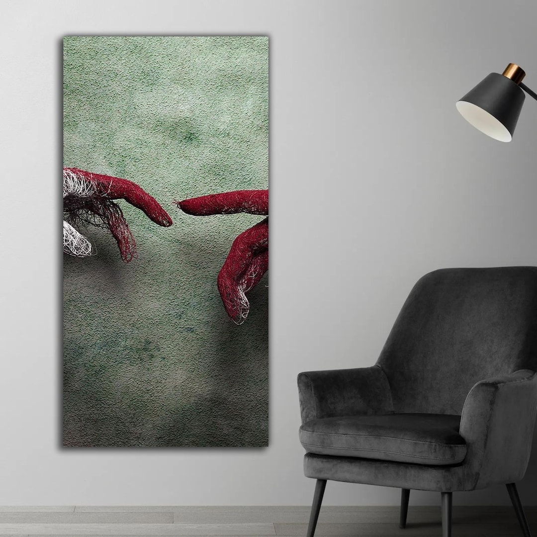 Modern Creation of Adam Inspired Textile Hands Art Print Abstract ...