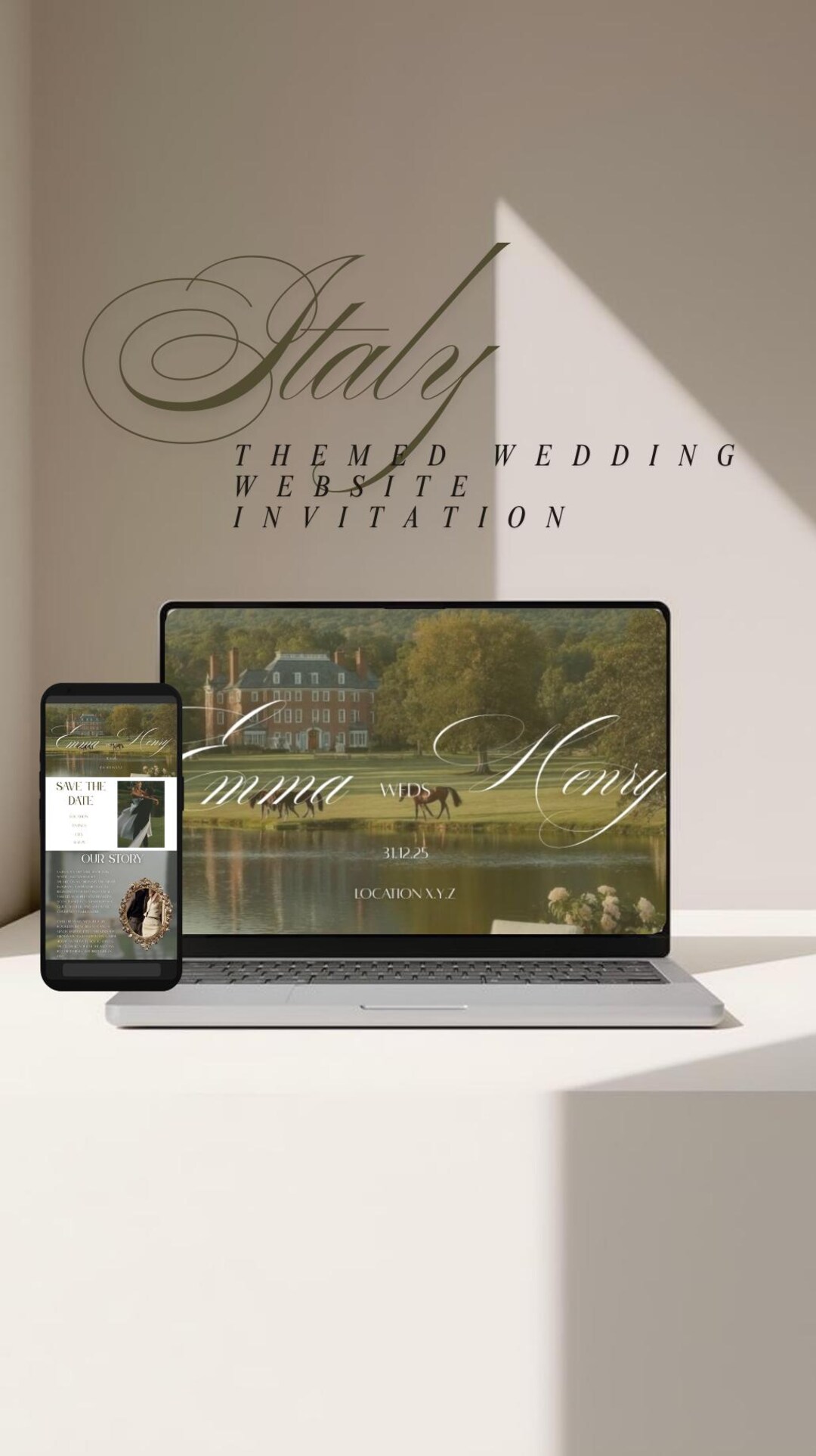 Italy Luxury Wedding Website Invitation, Elegant Digital Design - Etsy