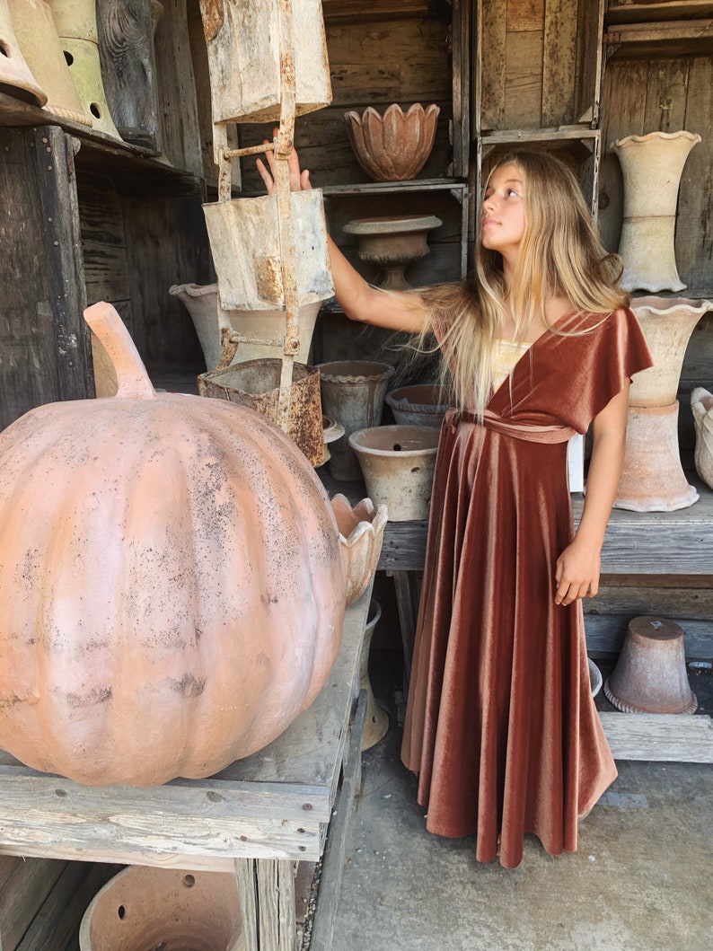 Girl's Long Velvet Infinity Dress Metallic Muted Earthy | Etsy