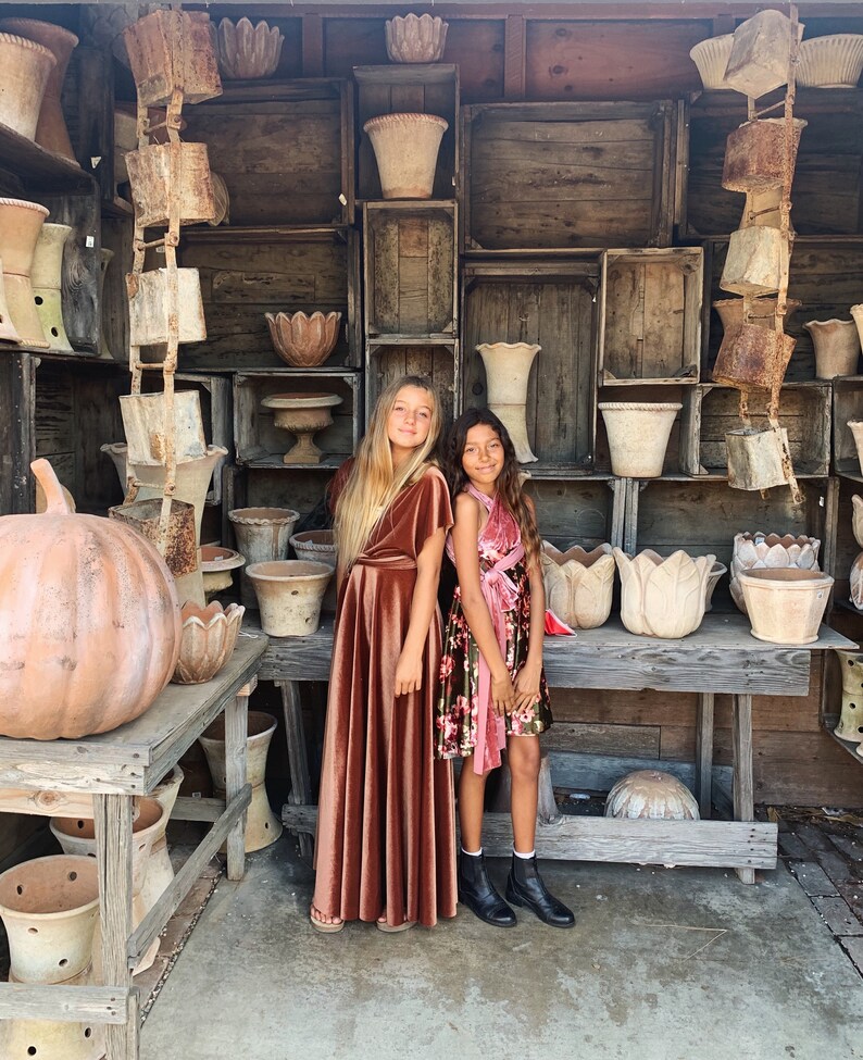 Girl's Long Velvet Infinity Dress Metallic Muted Earthy | Etsy