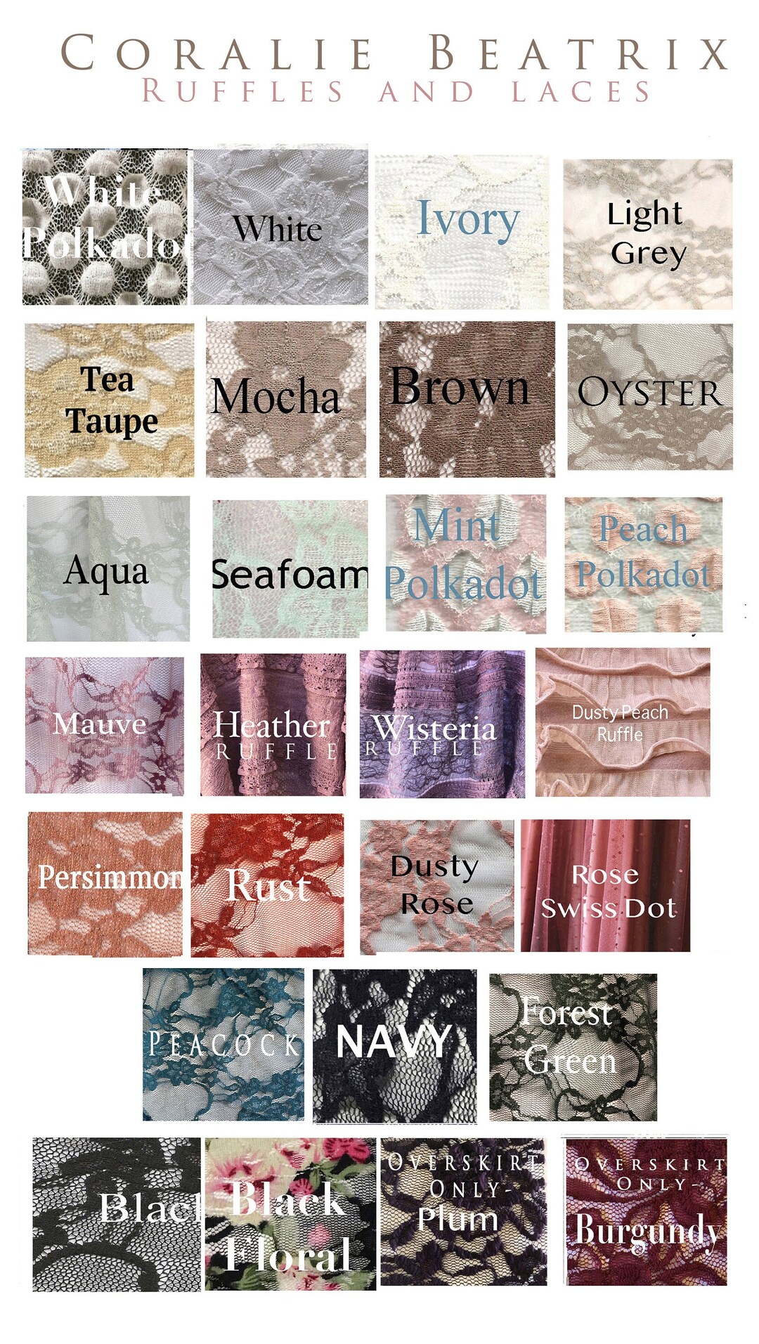 Custom Lace Fabric Swatches for Dresses | Stretch Lace Color Options ...