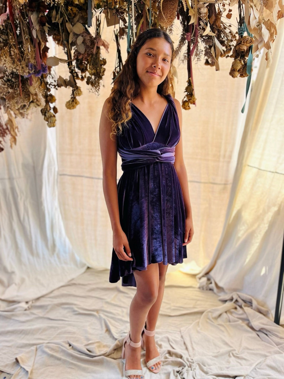 Girls Velvet Infinity Dress – Short Circle Skirt Wrap Dress for Flower ...