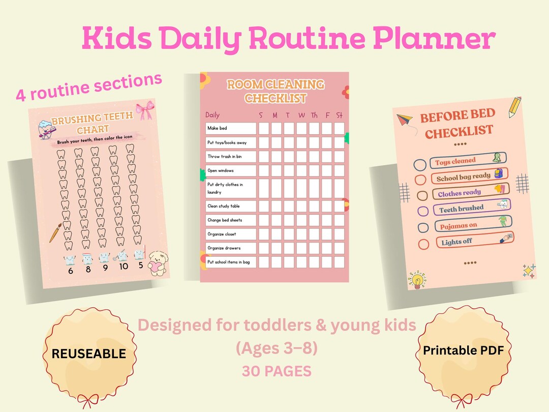 Kid Routine Chart Printable| Daily Schedule & Behavior Planner|morning ...