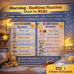 Kids Morning & Bedtime Routine Chart | Toddler Visual Schedule (digital ...