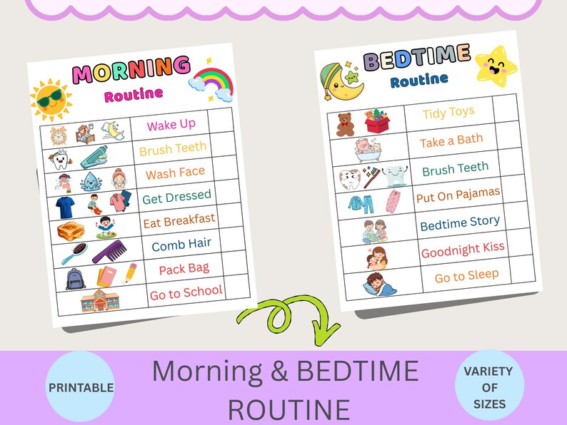Kids Morning & Bedtime Routine Chart | Toddler Visual Schedule (digital ...