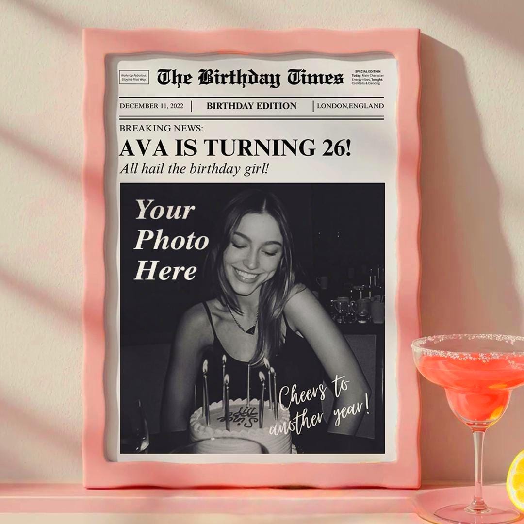 Custom Birthday Newspaper Poster, Printable Canva Template (digital ...