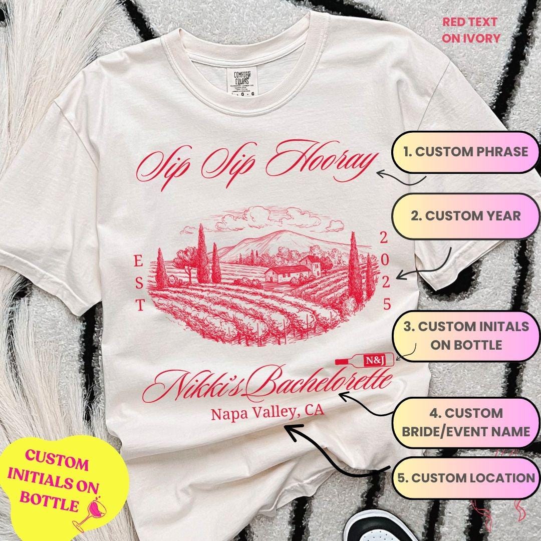 Spring Bachelorette Shirt,sip Sip Hooray Tee,vineyard Bride Tee,custom ...