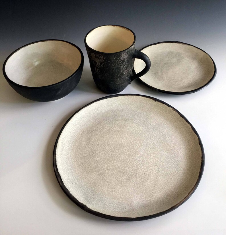 NEW.. Black and White Dinnerware Sets in Matte Glaze by Leslie Freeman ...