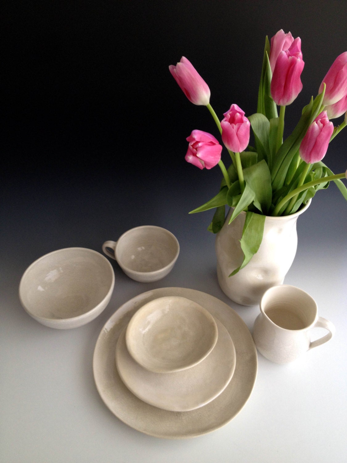 Ready to Ship Handmade Stoneware White Crackle Tea Cup and - Etsy