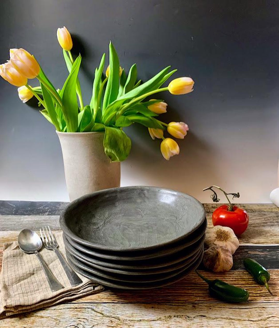 Matt Glazed Charcoal Pasta Bowls: Organic Handmade Set of 6 - Etsy