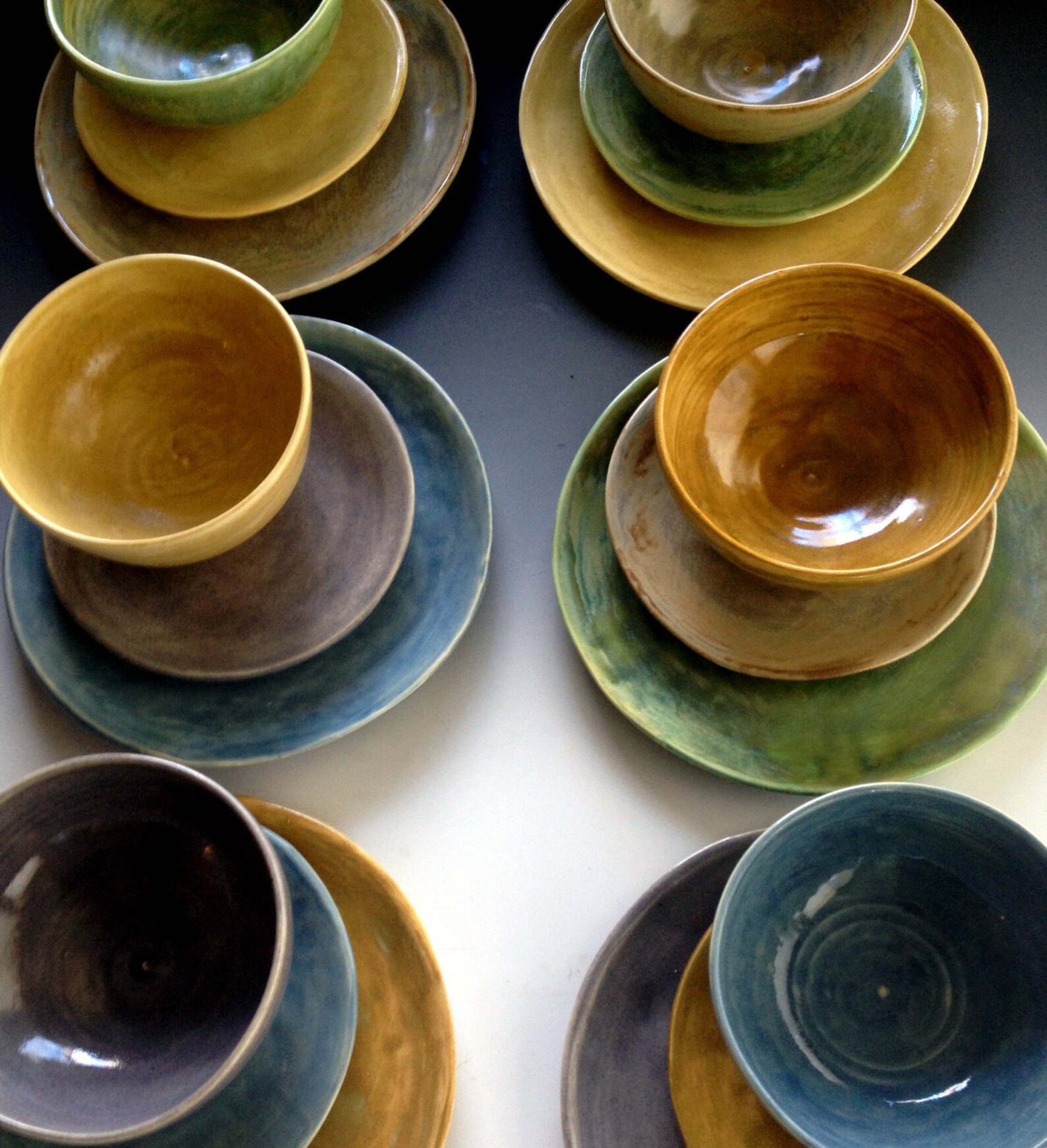 Earthy Colors Stoneware Dinnerware Set - Handmade by Leslie Freeman - Etsy