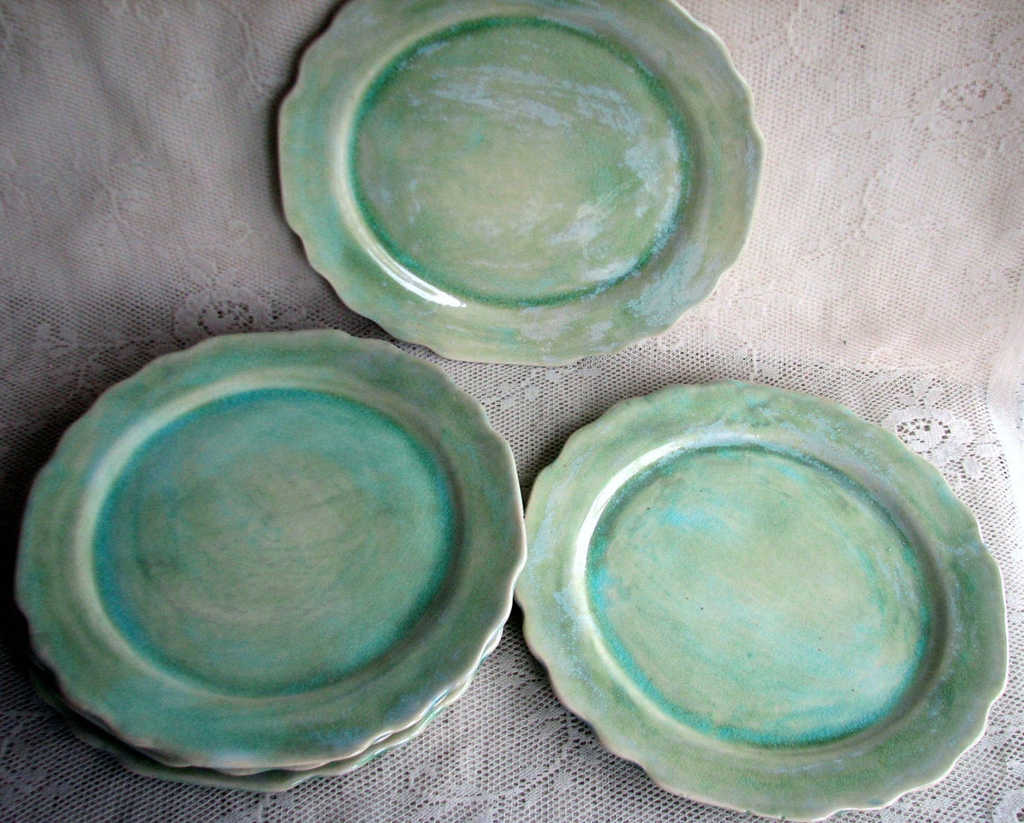 Set of Six Cut Edge Plates Handmade Stoneware Plates Dinner - Etsy