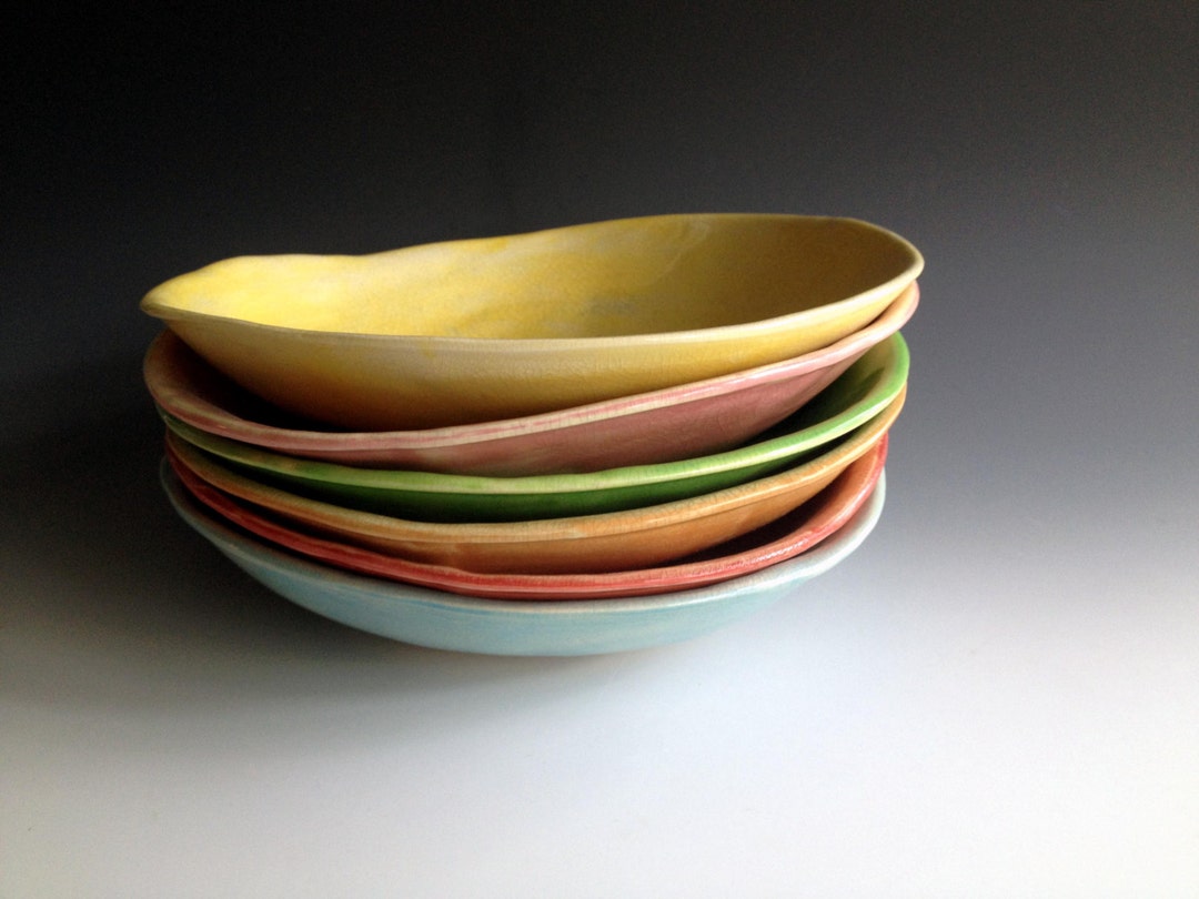 Handmade Organic Pasta Bowls: Colorful Ceramic Set of Six (9 1/4") - Etsy