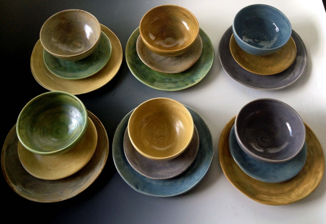 Earthy Colors Stoneware Dinnerware Set - Handmade by Leslie Freeman - Etsy