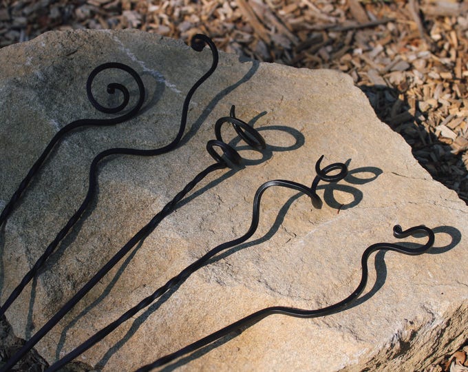 Set of 5 | Hand-forged Plant Stakes | Metal Trellis | Metal Garden ...