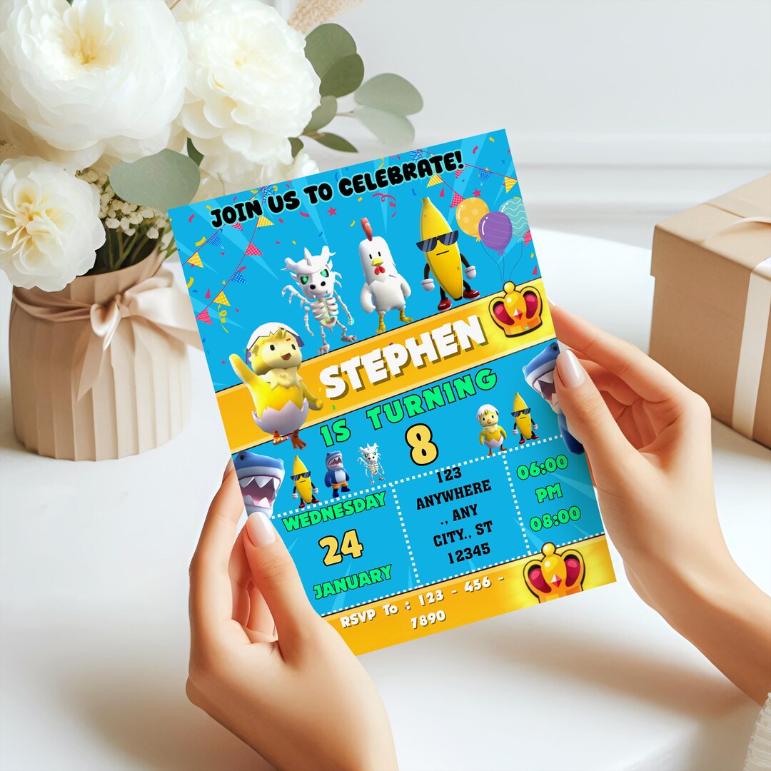 Stumble Guys Birthday Invitation | Kids Birthday Invite | Canva Digital ...