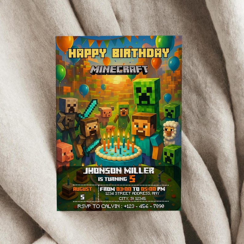 Editable Minecraft Birthday Invitation, Minecrafter Birthday Invitation ...