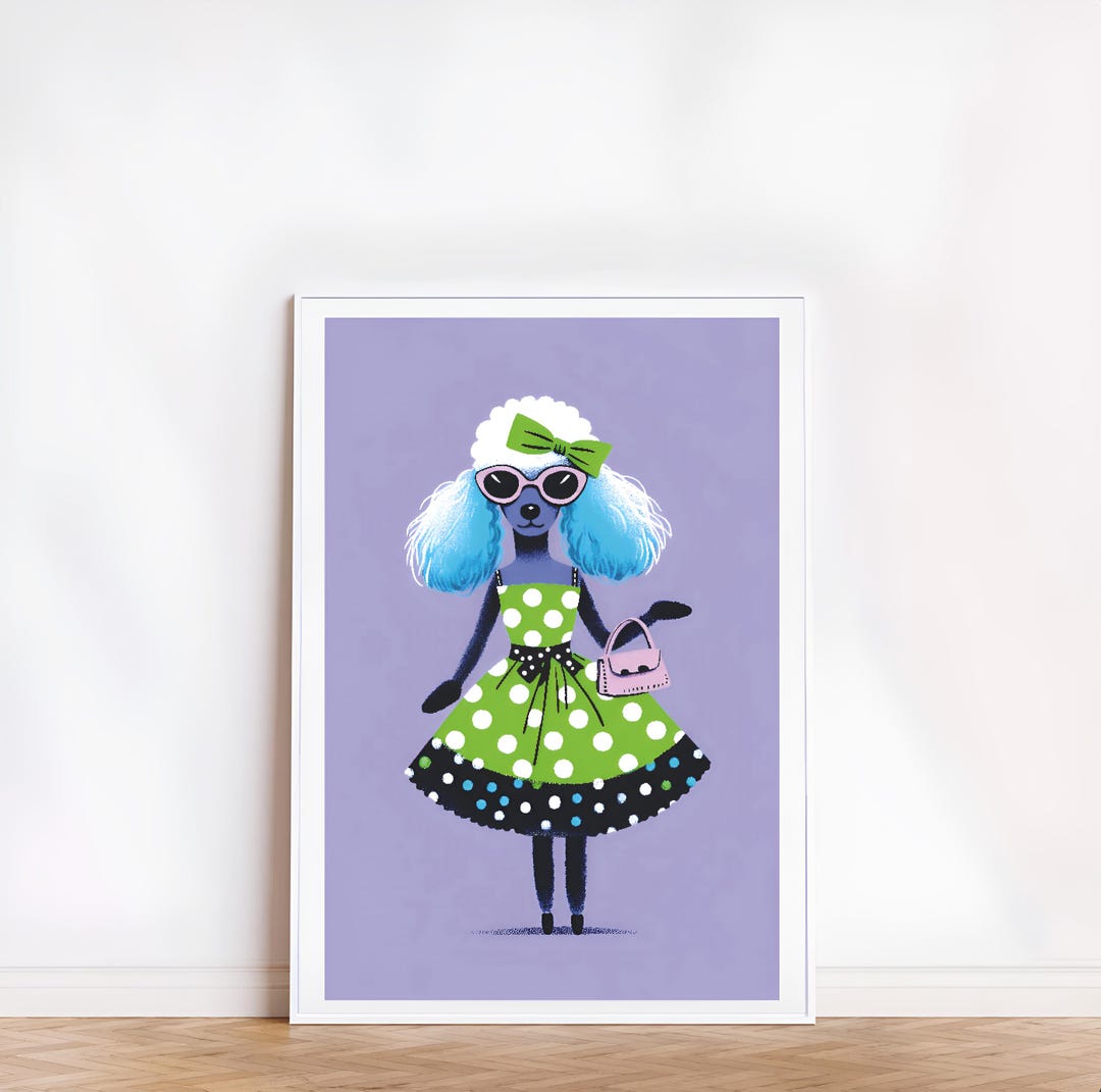 Cute Poodle Portrait, Anime Dog in Polka Dot Dress, Bright and Modern ...