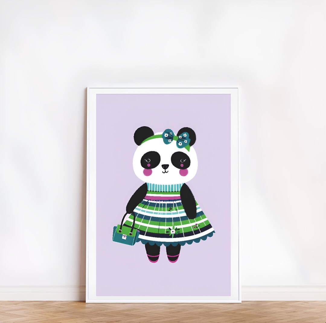 Cute Panda Artwork, Contemporary Animal Illustration, Purple Nursery ...