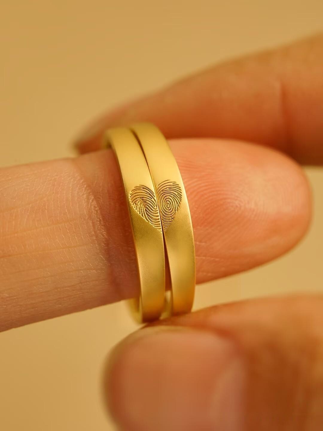 Actual Fingerprint Ring, Custom Engraved Fingerprint Ring, Personalized Fingerprint Band ...